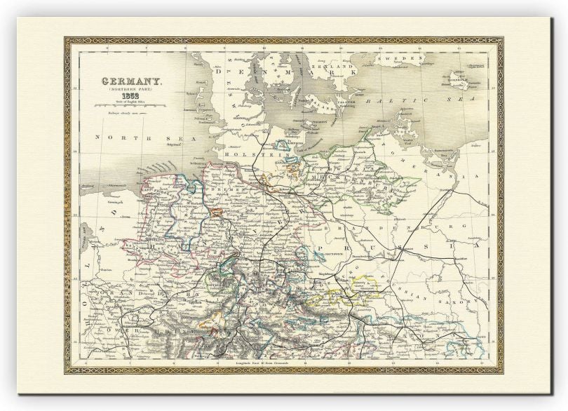 Large Vintage Map of Northern Germany (Canvas)